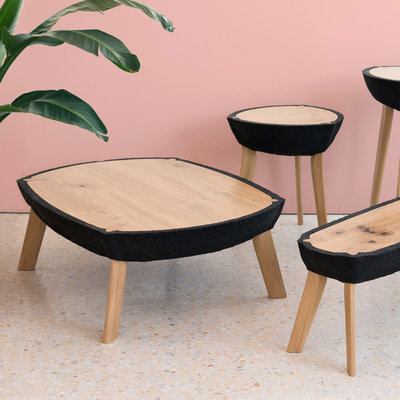 "Sliced" Recycled Rubber Tables that Reveal an Oak Interior - Core77